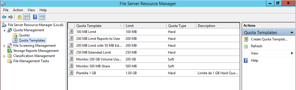 Como crear plantillas de File Server Resource Manager, Cuotas y ...
