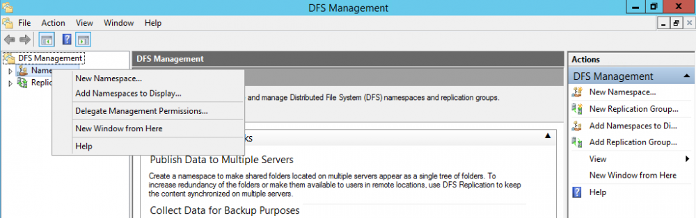 Como configurar espacio de nombres Distributed File System (DFS) Windows server 2012 R2.