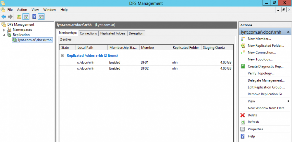 Como verificar la replicación de carpetas, Distributed File System (DFS) Windows Server 2012 R2.
